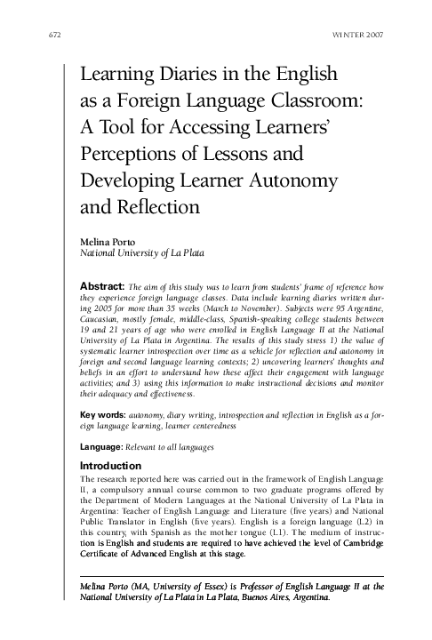 (PDF) Learning Diaries in the English as a Foreign Language Classroom ...