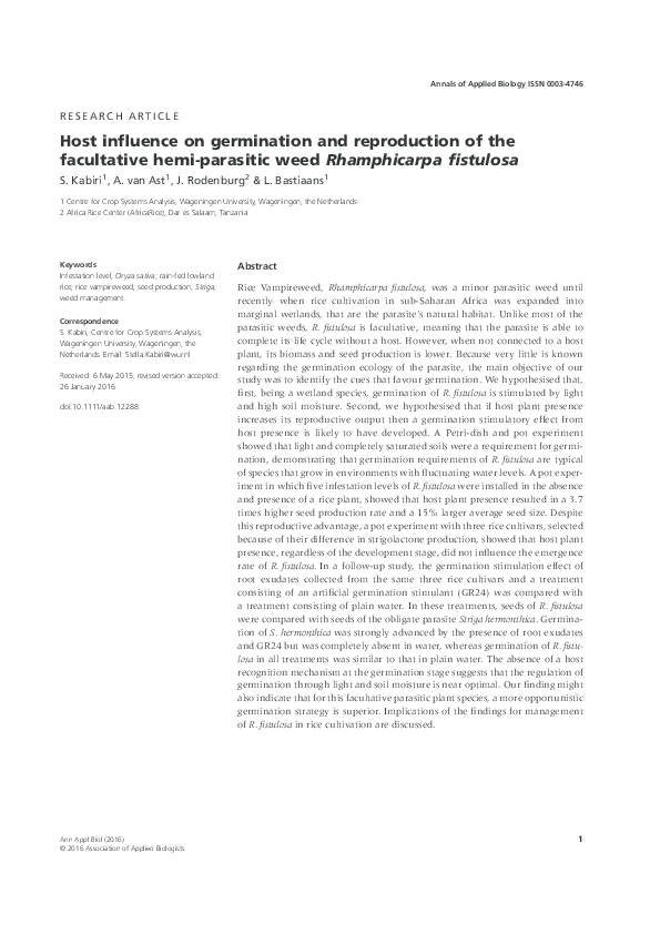 (PDF) Host influence on germination and reproduction of the facultative ...