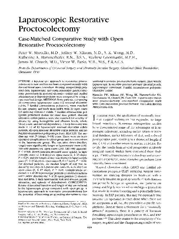 Pdf Laparoscopic Restorative Proctocolectomy