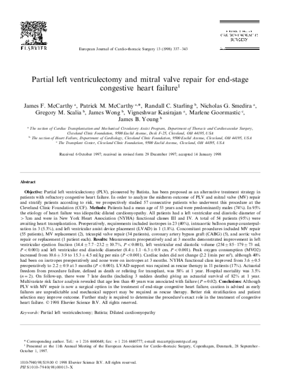 (PDF) Partial left ventriculectomy and mitral valve repair for end ...