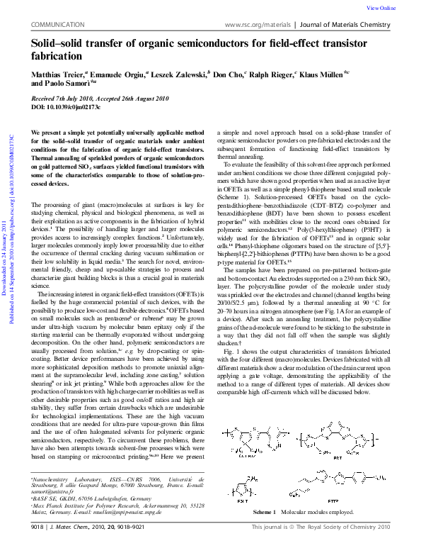 (PDF) Solid–solid transfer of organic semiconductors for field-effect ...