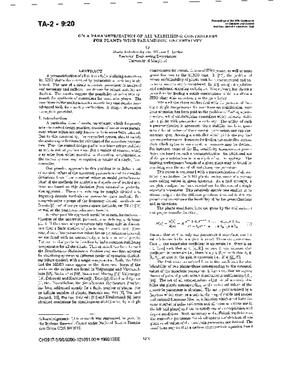 (PDF) On a parameterization of all stabilizing controllers for plants with parametric uncertainty