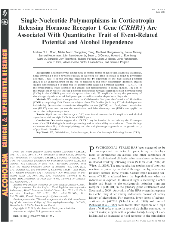 (PDF) Single-Nucleotide Polymorphisms in Corticotropin Releasing Hormone Receptor 1 Gene (CRHR1 ...