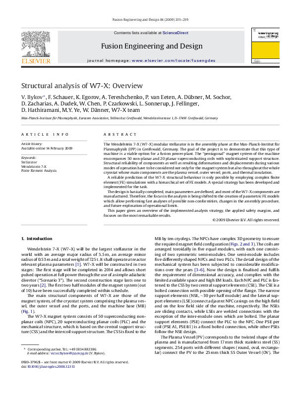 (PDF) Structural analysis of W7-X: Overview