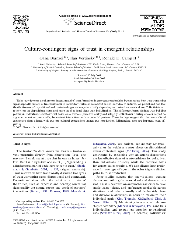 (PDF) Culture-contingent signs of trust in emergent relationships