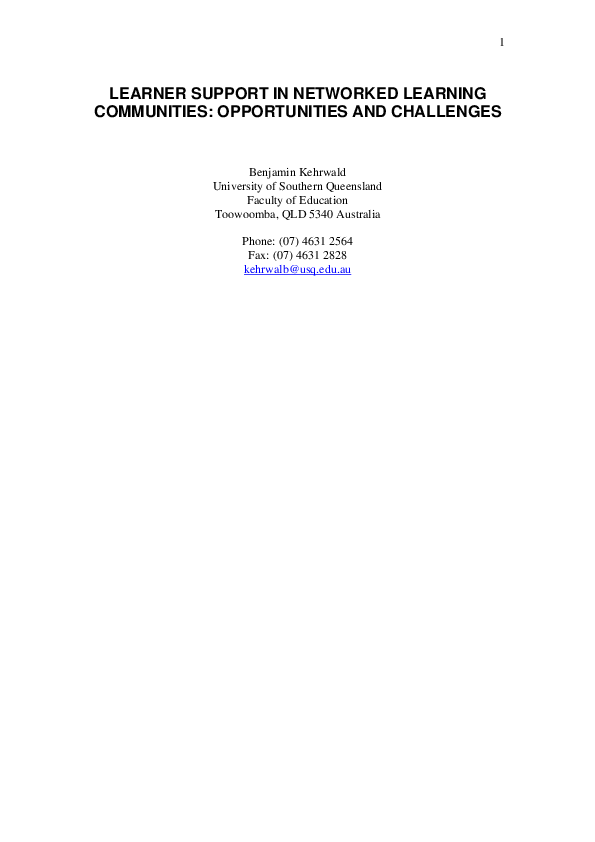 (PDF) Learner support in networked learning communities: opportunities ...
