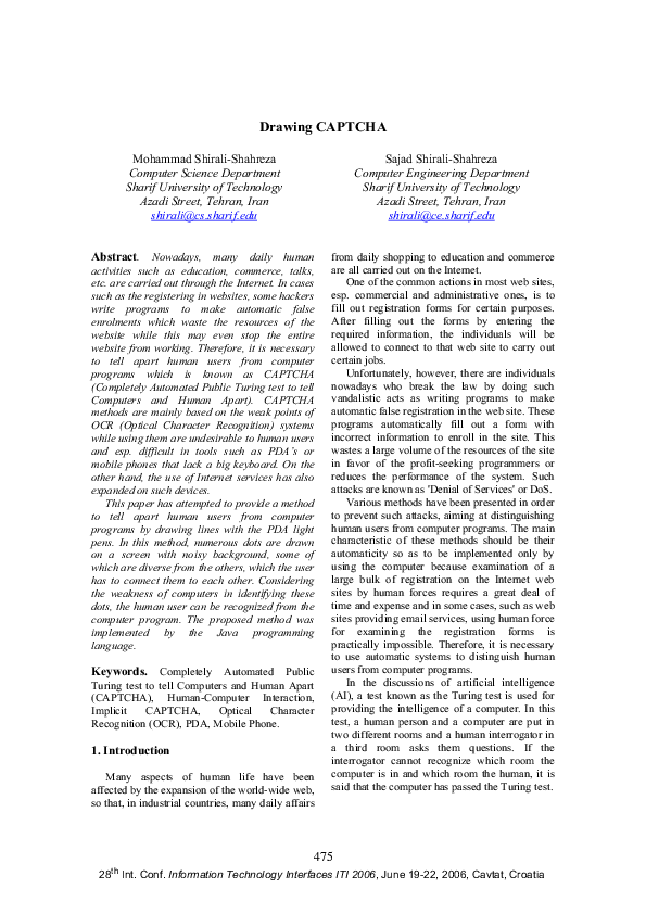 (PDF) Drawing CAPTCHA