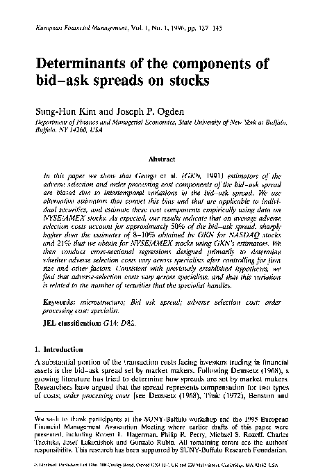 (PDF) Determinants of the components of bid-ask spreads on stocks