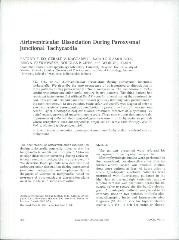(PDF) Atrioventricular Dissociation During Paroxysmal Junctional ...