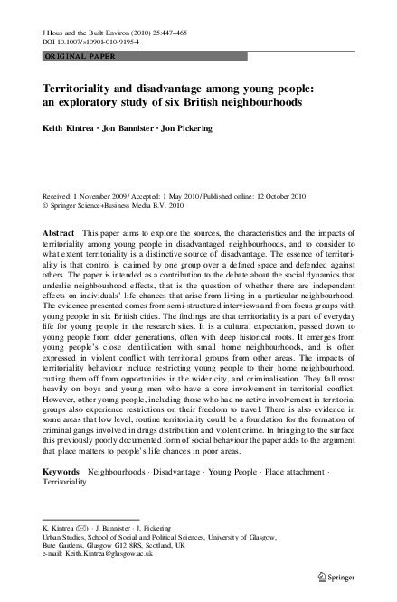 (PDF) Territoriality and disadvantage among young people: an ...