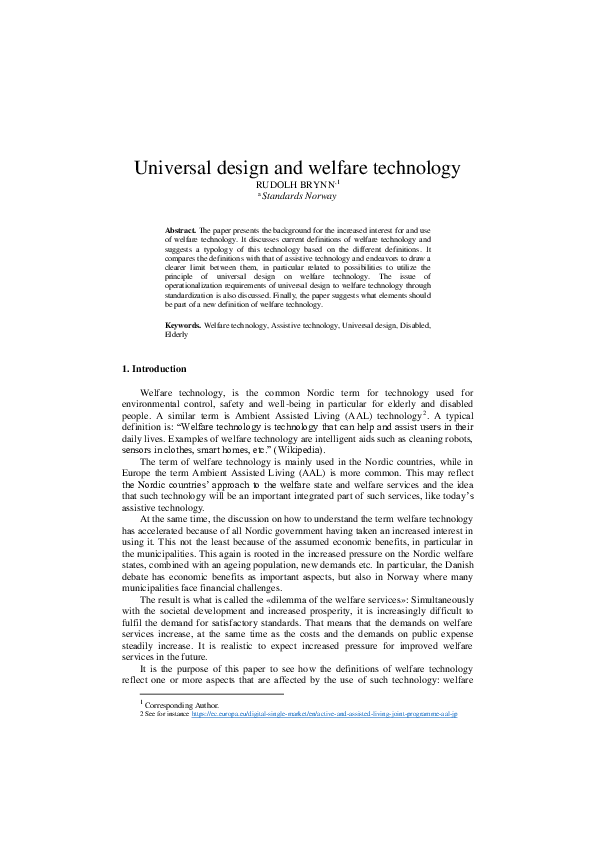 (PDF) Universal design and welfare technology