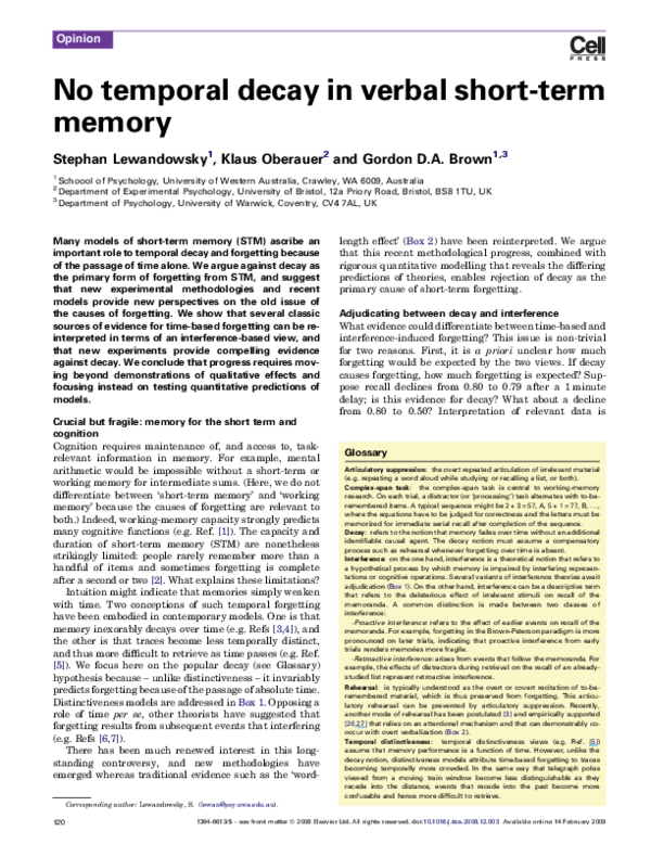 (PDF) No temporal decay in verbal short-term memory
