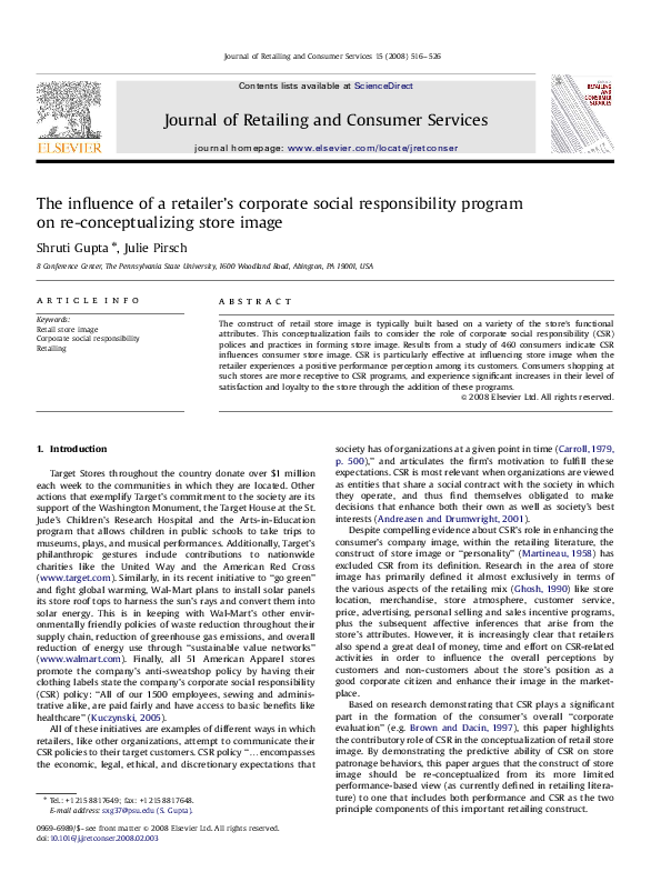 (PDF) The influence of a retailer's corporate social responsibility program on re ...