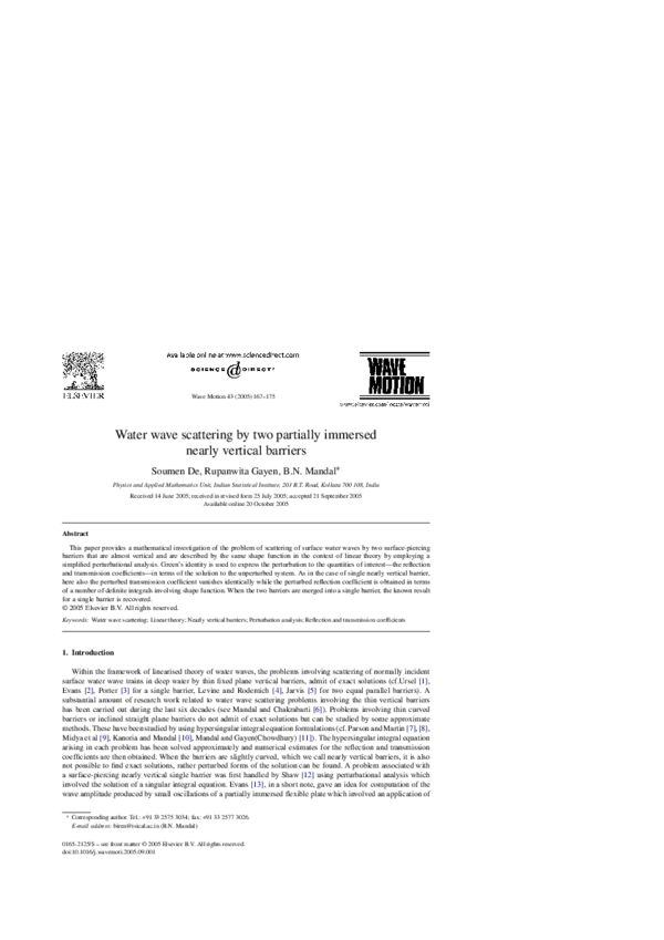 (PDF) Water wave scattering by two partially immersed nearly vertical ...