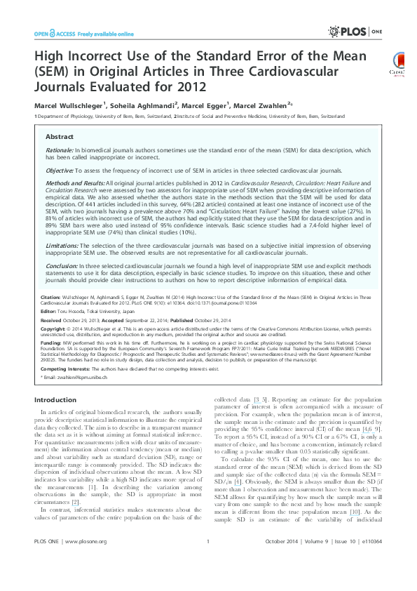(PDF) High Incorrect Use of the Standard Error of the Mean (SEM) in ...