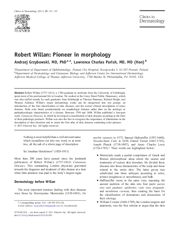 (PDF) Robert Willan: Pioneer in morphology