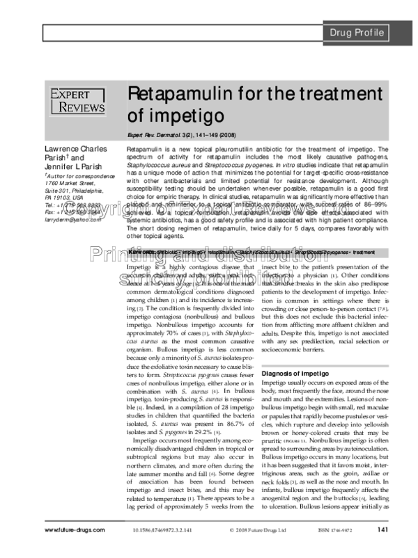 (PDF) Retapamulin for the treatment of impetigo