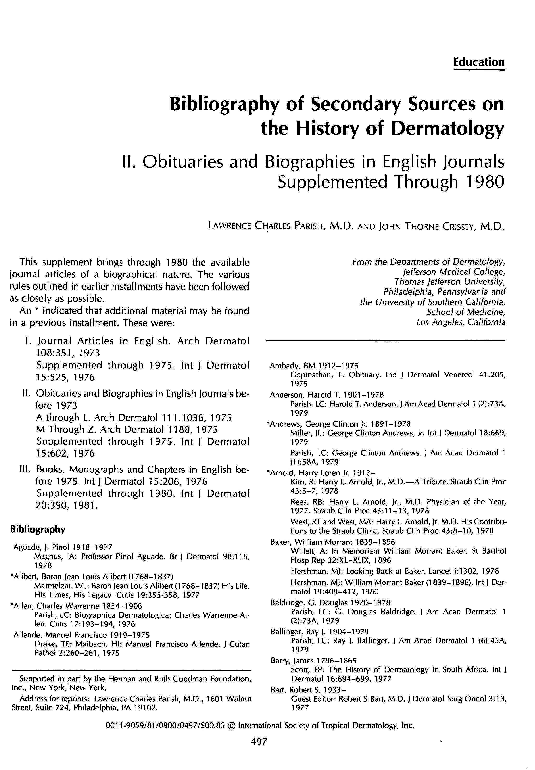(PDF) Bibliography of Secondary Sources on the History of Dermatology ...