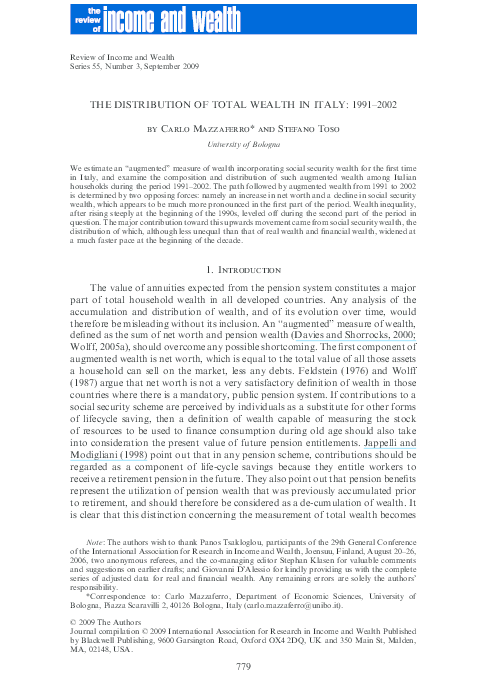 (PDF) THE DISTRIBUTION OF TOTAL WEALTH IN ITALY: 1991-2002