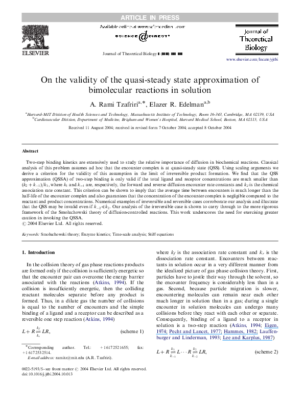 (PDF) On the validity of the quasi-steady state approximation of ...