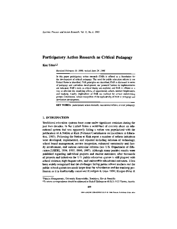 (PDF) Participatory Action Research as Critical Pedagogy
