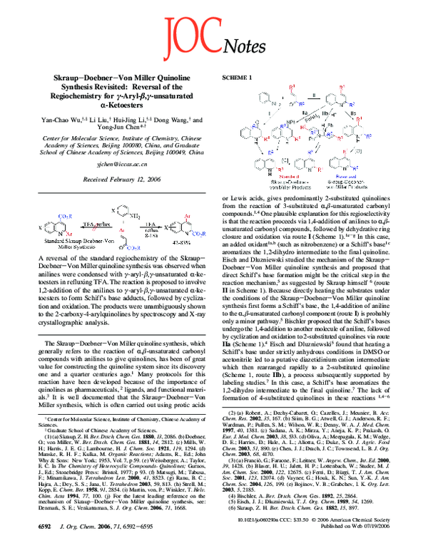(PDF) Skraup−Doebner−Von Miller Quinoline Synthesis Revisited: Reversal ...