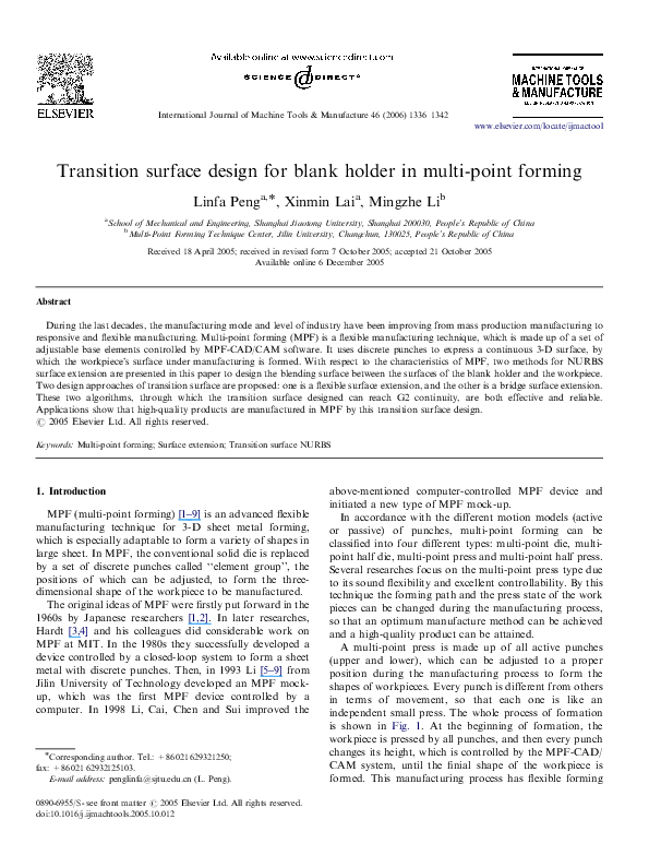 (PDF) Transition surface design for blank holder in multi-point forming