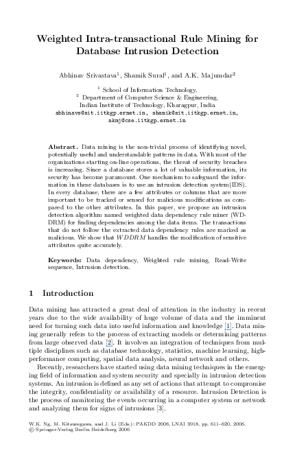 Pdf Weighted Intra Transactional Rule Mining For Database Intrusion Detection