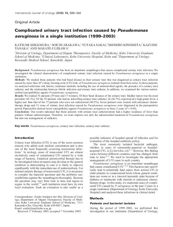 (PDF) Complicated urinary tract infection caused by Pseudomonas ...