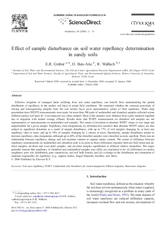 (PDF) Effect of sample disturbance on soil water repellency ...