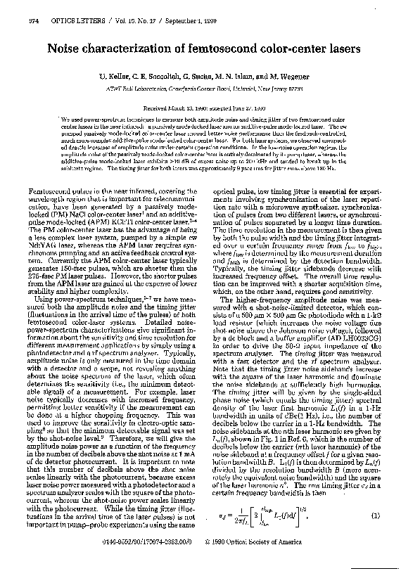 (PDF) Noise characterization of femtosecond color-center lasers