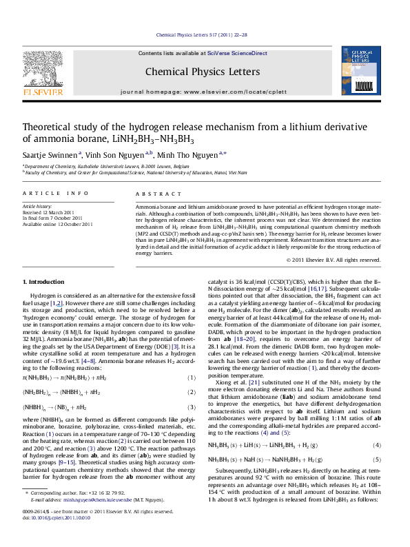 (PDF) Theoretical study of the hydrogen release mechanism from a lithium derivative of ammonia ...