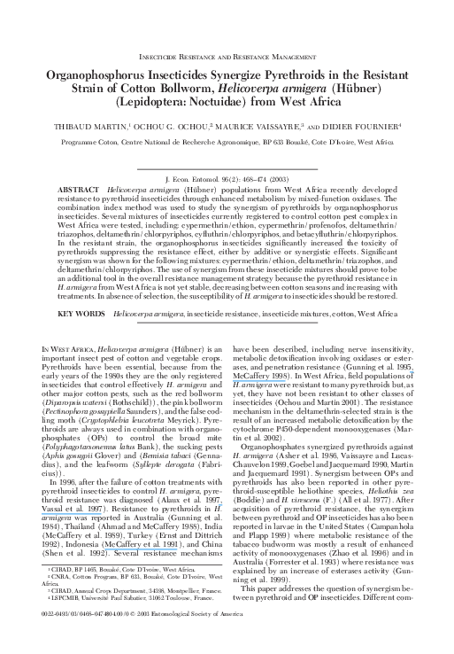 (PDF) Organophosphorus Insecticides Synergize Pyrethroids in the Resistant Strain of Cotton ...