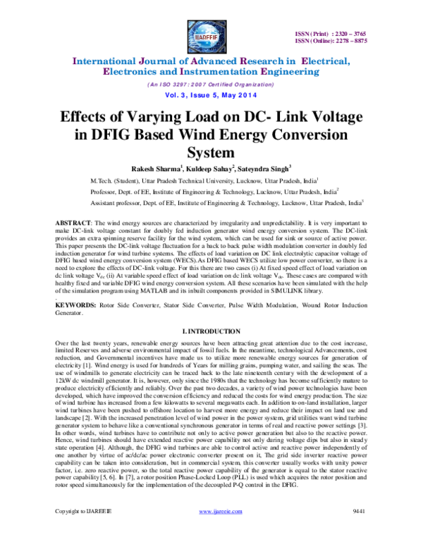 (PDF) Effects of Varying Load on DC-Link Voltage in DFIG Based Wind ...