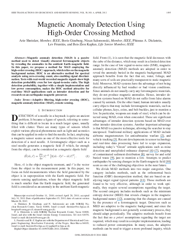 (PDF) Magnetic Anomaly Detection Using High-Order Crossing Method