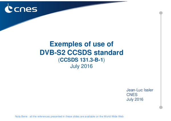 (PDF) Exemples of use of DVB-S2 CCSDS standard - JULY 2016