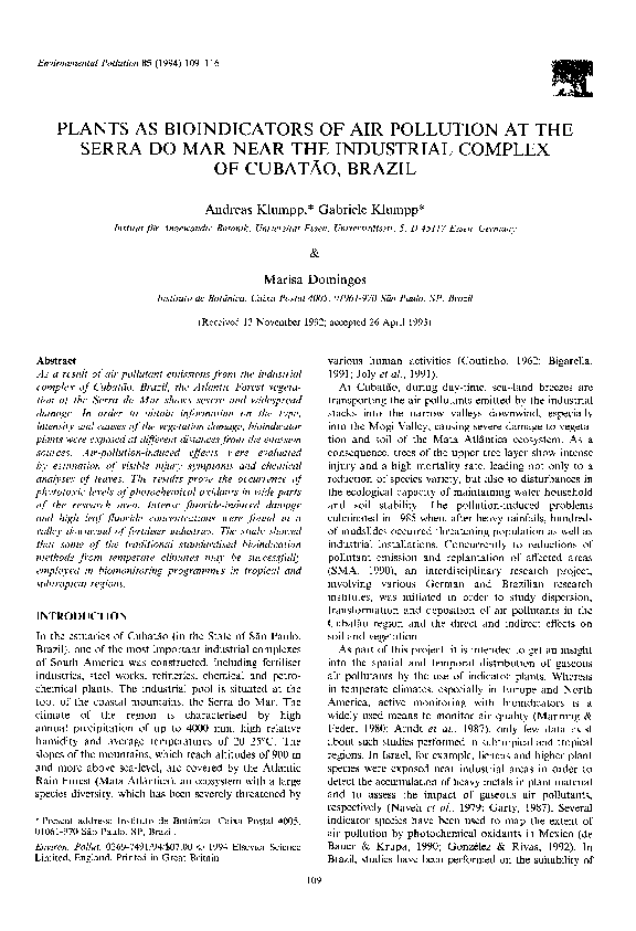 (PDF) Plants as bioindicators of air pollution at the serra do mar near ...