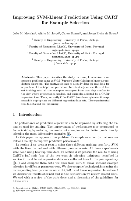 Pdf Improving Svm Linear Predictions Using Cart For Example Selection