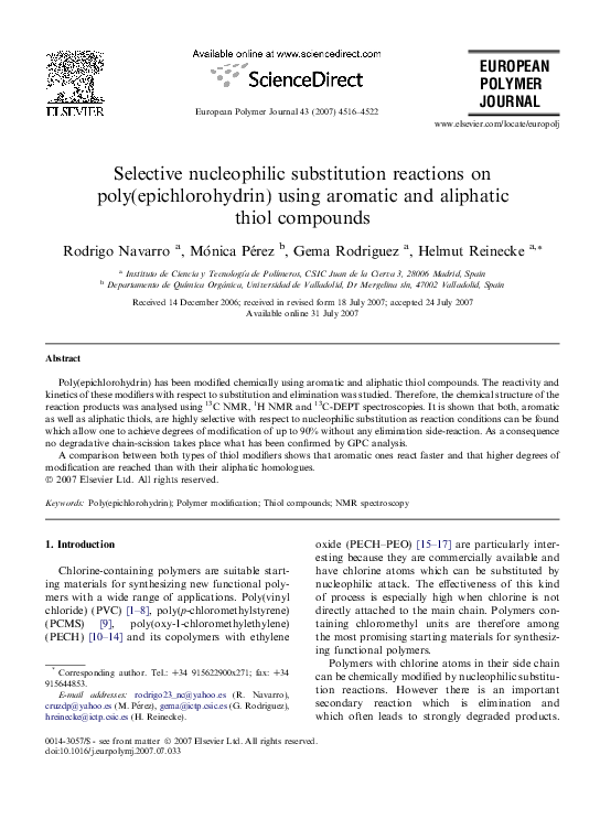 (PDF) Selective nucleophilic substitution reactions on poly ...