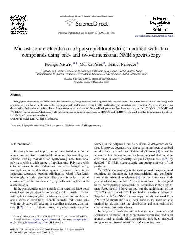 (PDF) Microstructure elucidation of poly(epichlorohydrin) modified with ...
