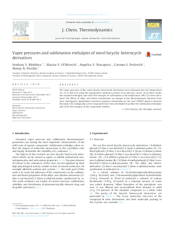(PDF) Vapor pressures and sublimation enthalpies of seven heteroatomic ...