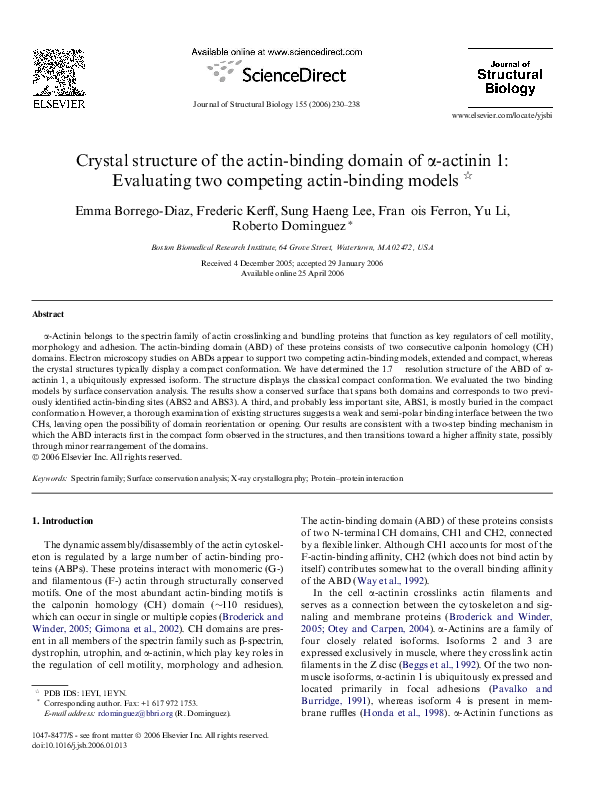 Pdf Crystal Structure Of The Actin Binding Domain Of α Actinin 1