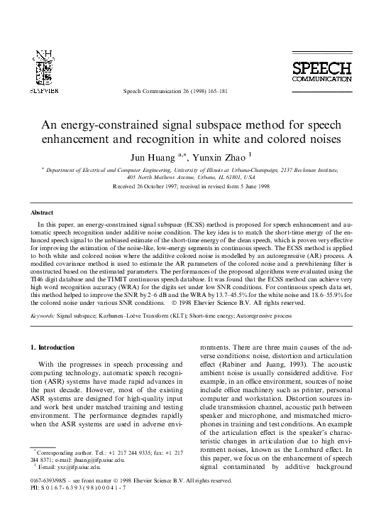Pdf Energy Constrained Signal Subspace Method For Speech Enhancement