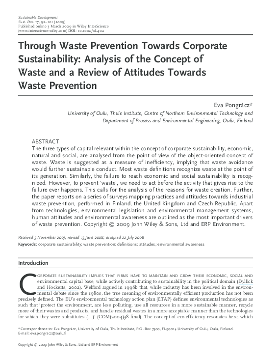 (PDF) Through waste prevention towards corporate sustainability ...