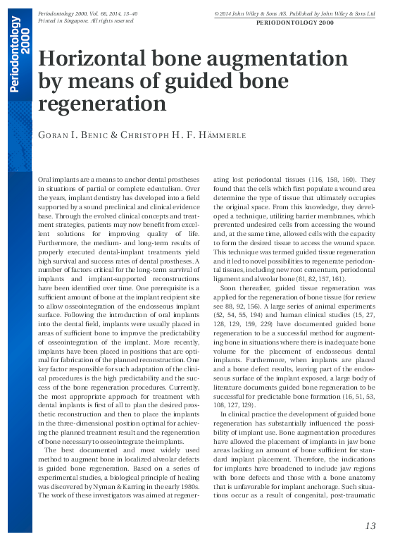 (PDF) Horizontal bone augmentation by means of guided bone regeneration