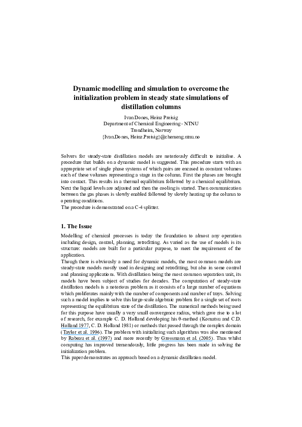 (PDF) Dynamic modelling and simulation to overcome the initialization problem in steady state ...