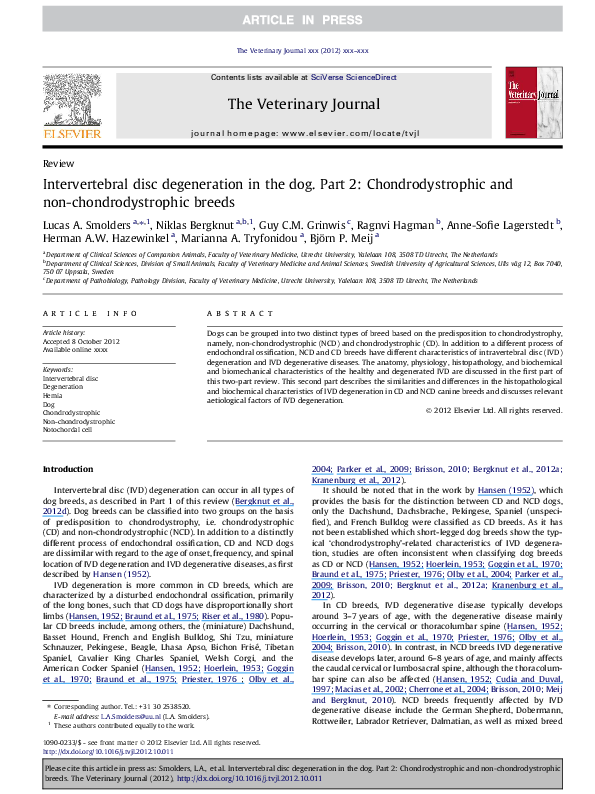 (PDF) Intervertebral disc degeneration in the dog. Part 2 ...