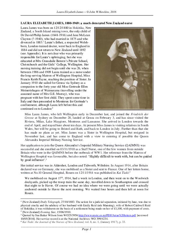 (PDF) Laura Elizabeth James: a much-decorated New Zealand WW1 nurse
