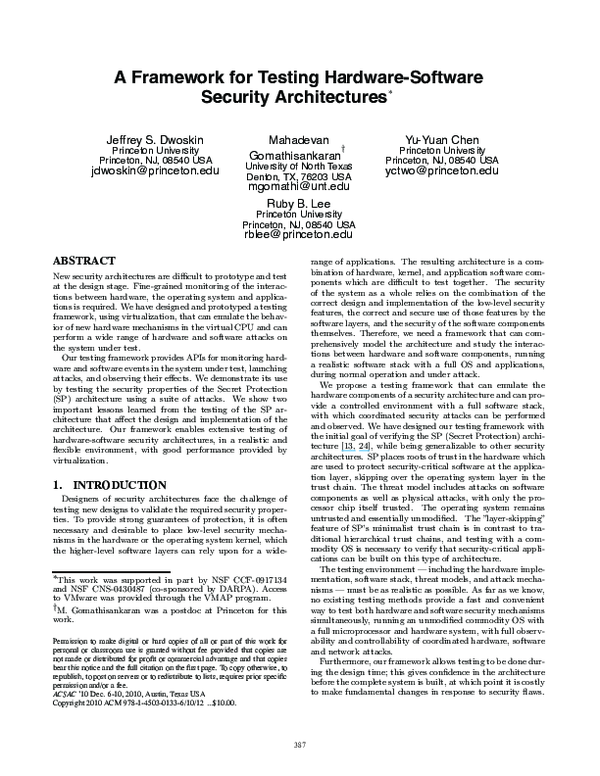 (PDF) A framework for testing hardware-software security architectures