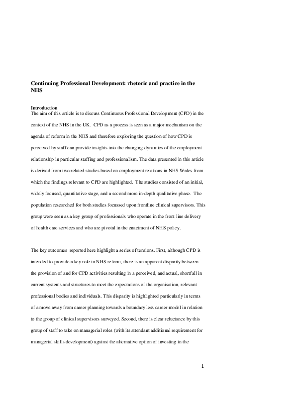(PDF) Continuing Professional Development: rhetoric and practice in the ...